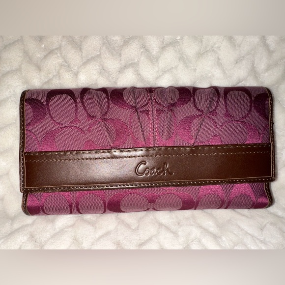 Coach | Bags | Authentic Coach Trifold Purplemagentabrown Canvasleather ...